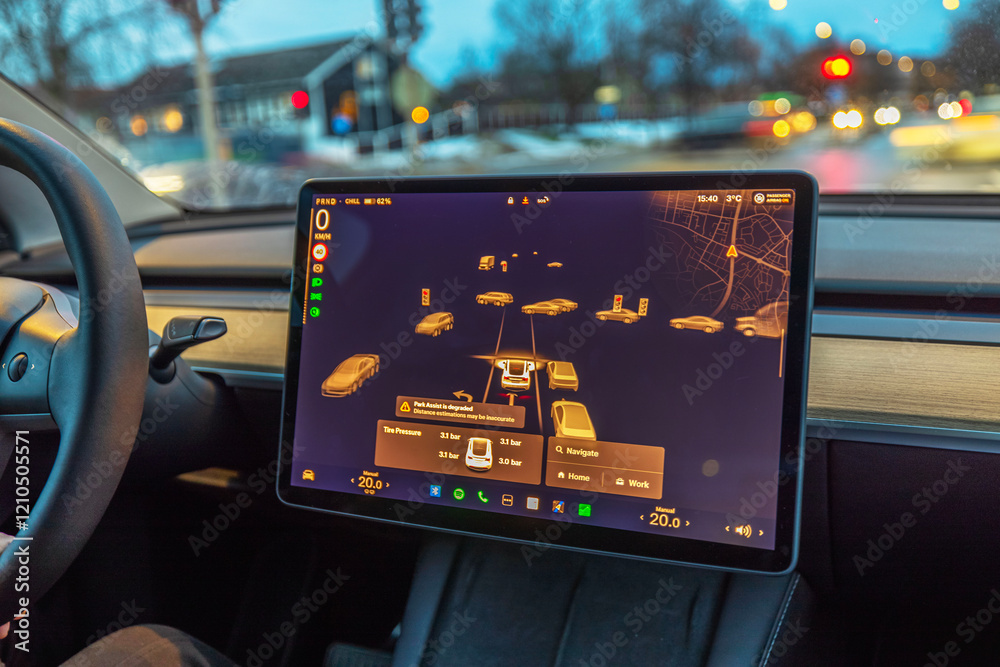 Tesla Model Y interior with touchscreen displaying autopilot ...