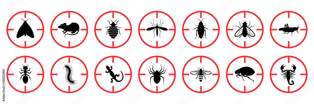 Pest control. Insects icon set. Insect repellent label product ...
