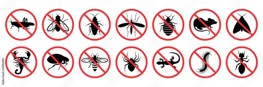 Pest control. Insects icon set. Insect repellent label product ...