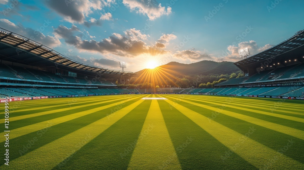 Golden Hour Cricket Spectacle Panoramic View of a South Korean Stadium ...