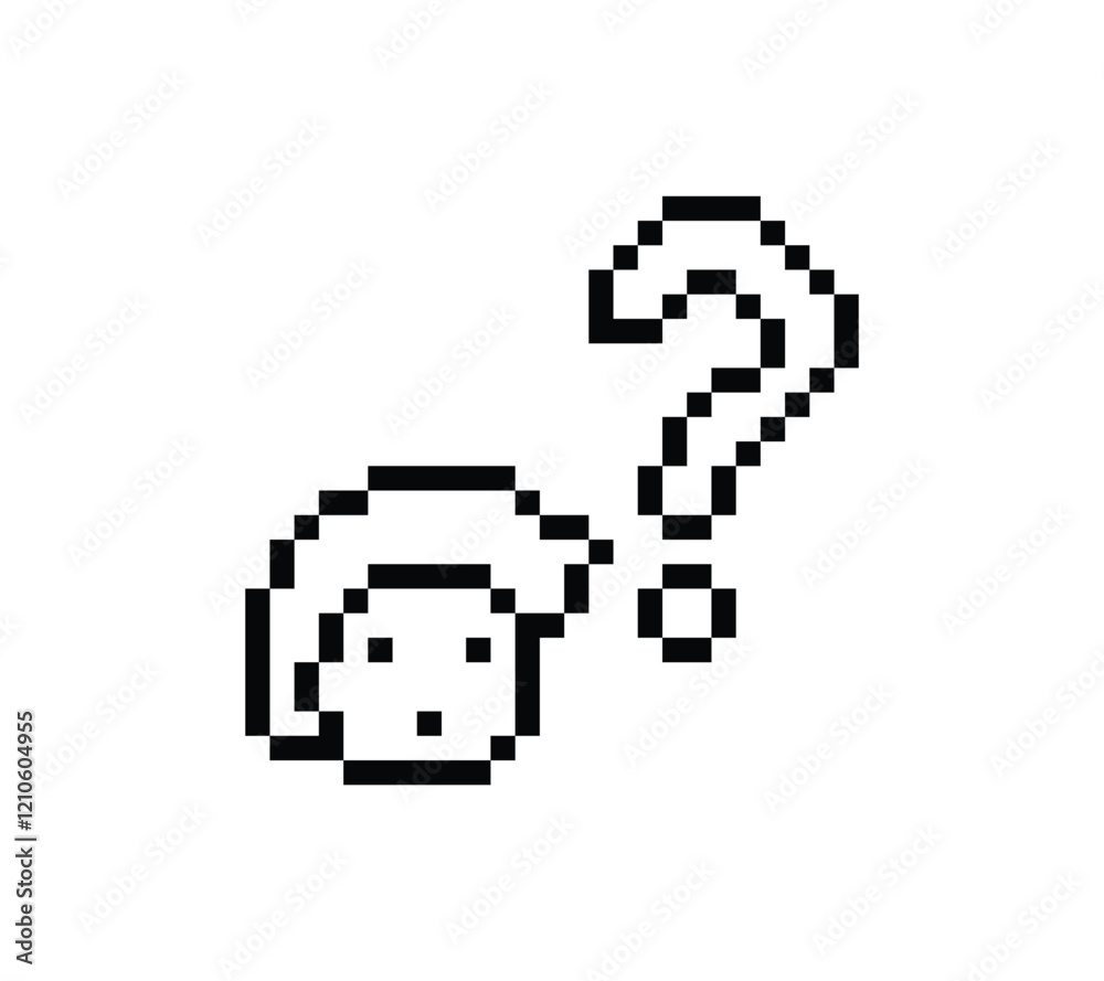 Cute pixel cartoon character man with question mark decoration 8 bit ...