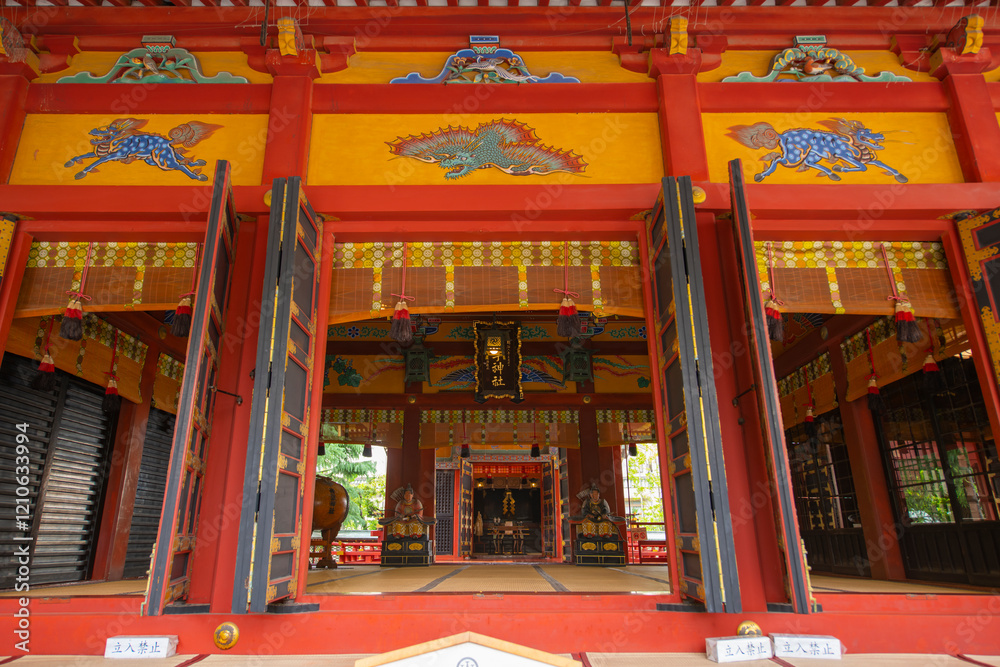 Interior of Asakusa Shrine. Asakusa Shrine is a Shinto shrine at Senso ...
