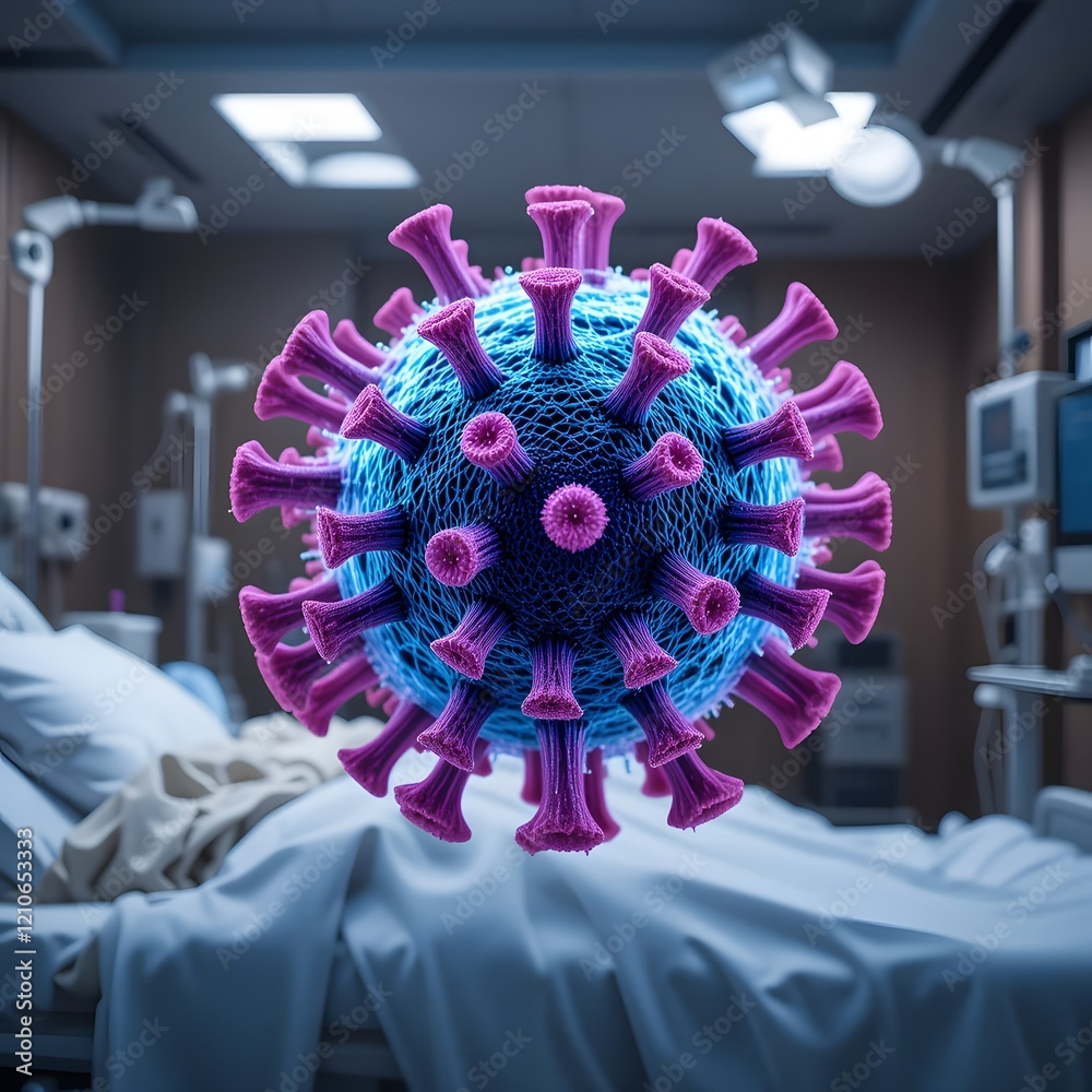 Human metapneumovirus HMPV molecular closeup in 3d rendering Stock ...