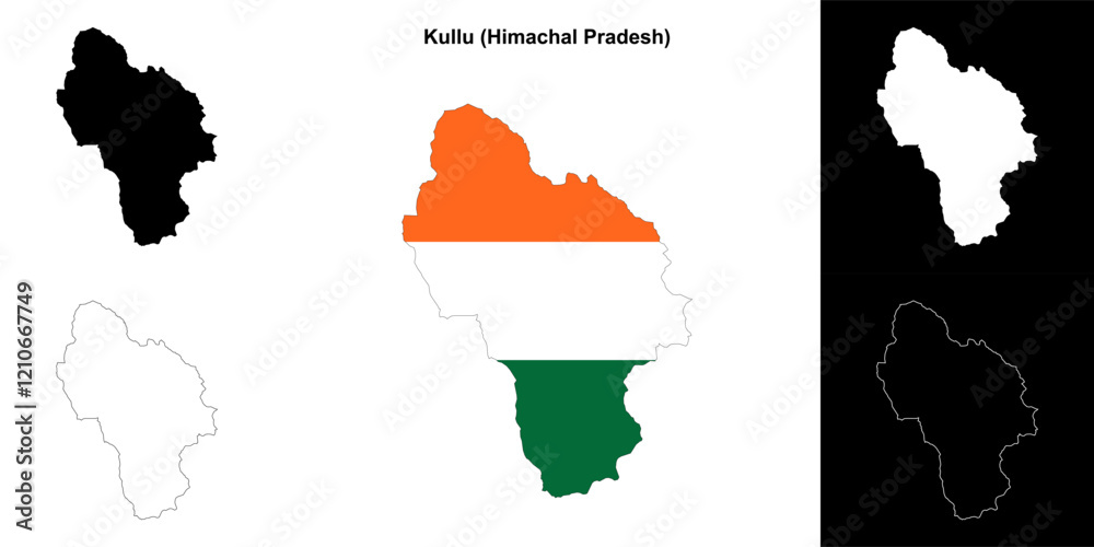 Kullu district (Himachal Pradesh) outline map set Stock Vector | Adobe ...
