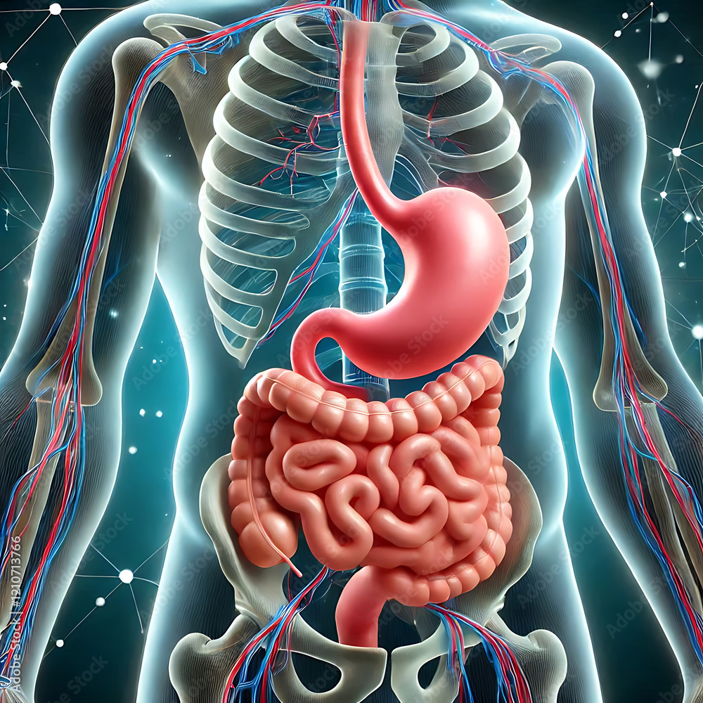 Human stomach protection. Wireframe low poly style. Concept for medical ...