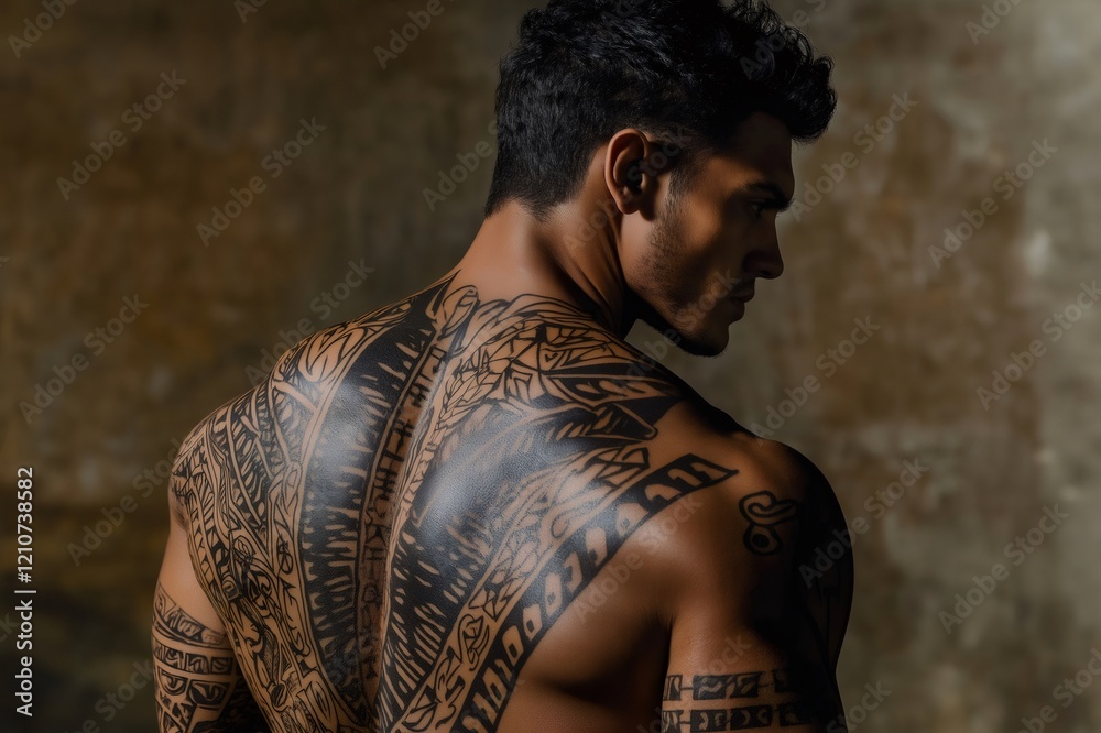 Male model showing his intricate traditional Samoan tattoo covering his ...