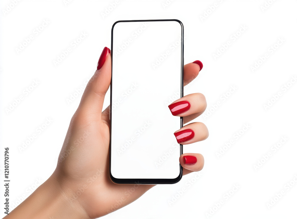 Hand holding mobile phone screen mock up, showing smartphone mockup, scrolling display, isolated ...