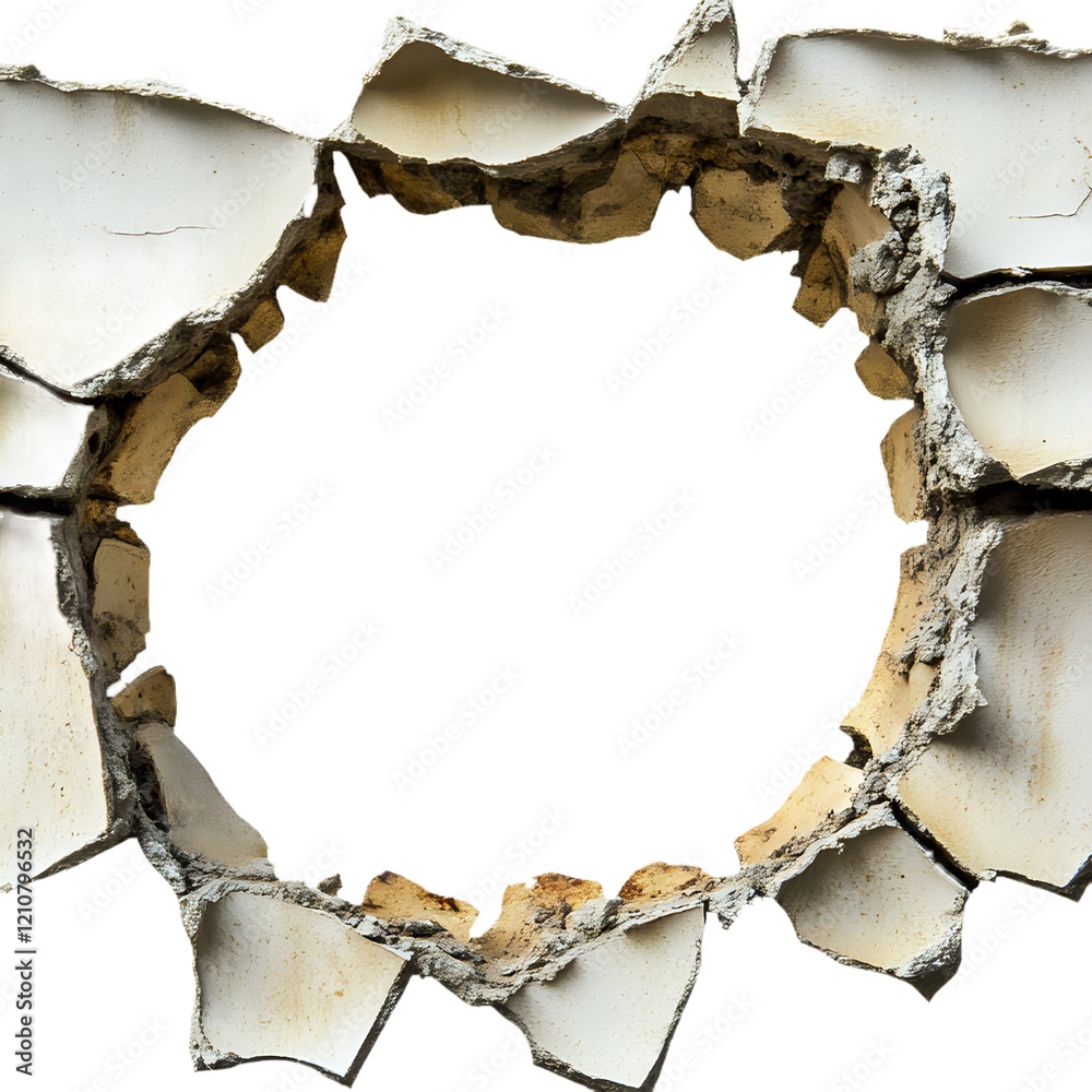 Bullet hole with cracked, jagged edges, cut out, transparent background ...