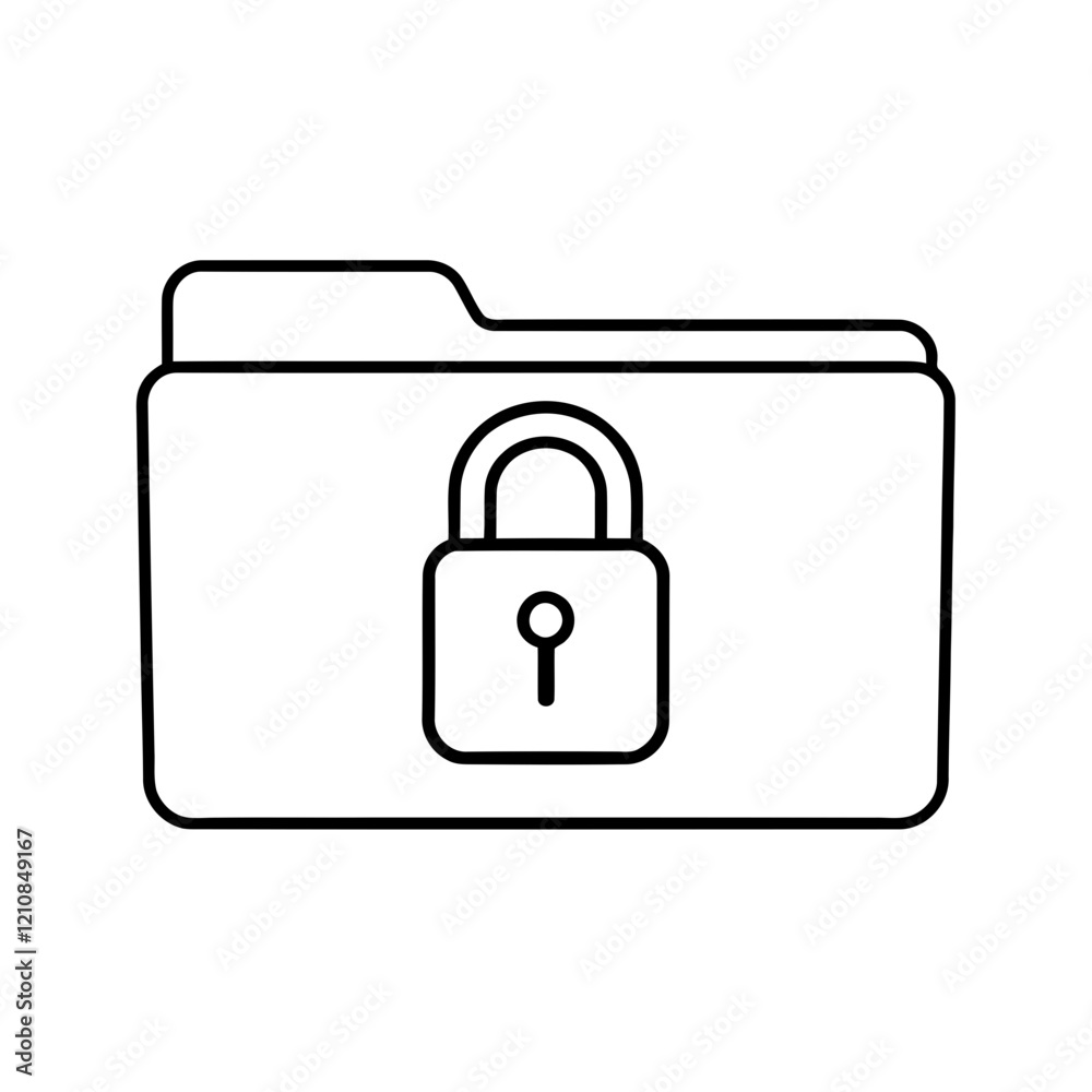 Minimalist black line drawing folder icon with padlock symbol for ...