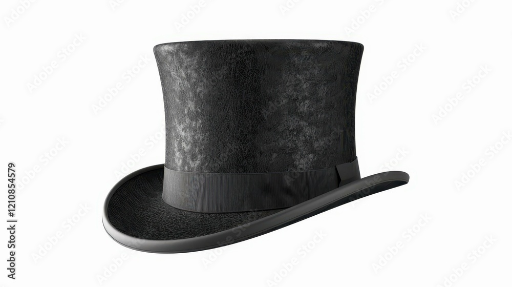 A sleek black felt top hat, perfect for adding a touch of elegance and style to any outfit or ...