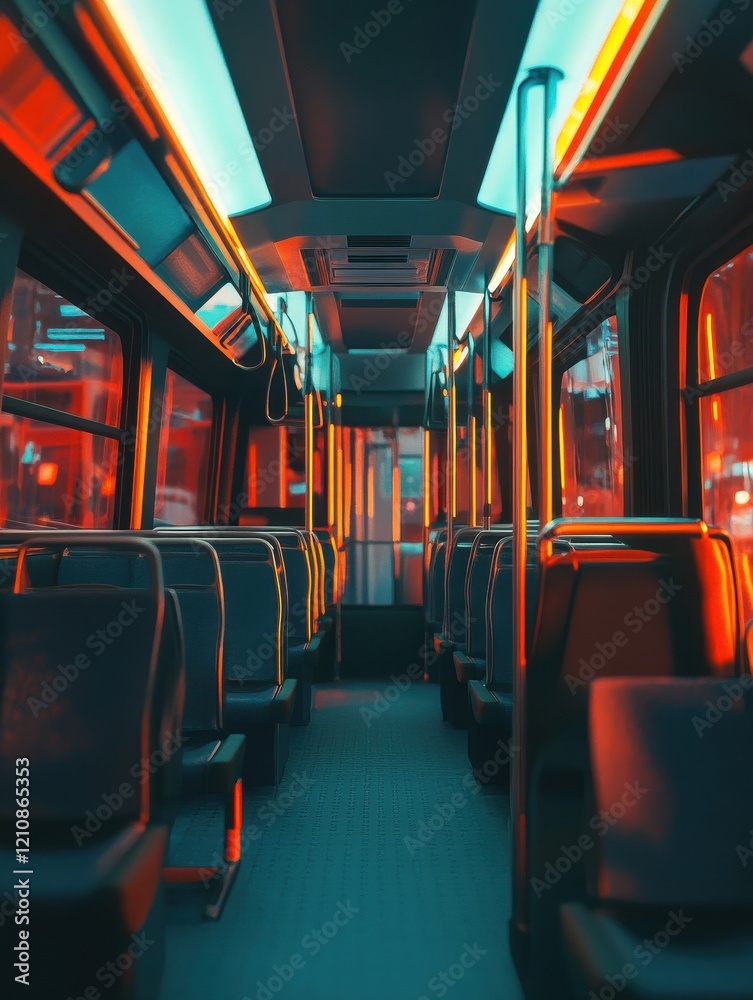 Empty bus interior with rows of seats. This photo can be used to ...