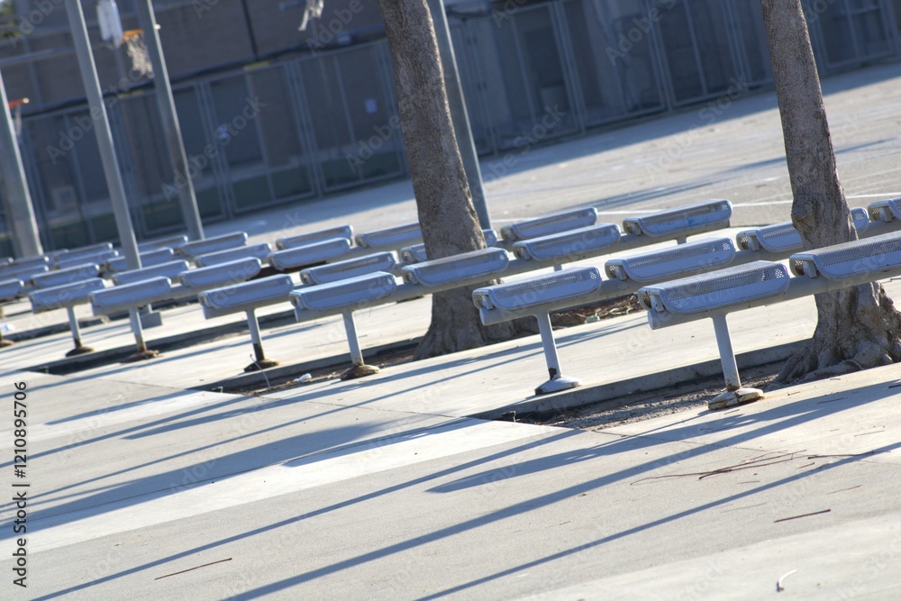 outdoor modern bench seating at school basketball court Stock Photo ...