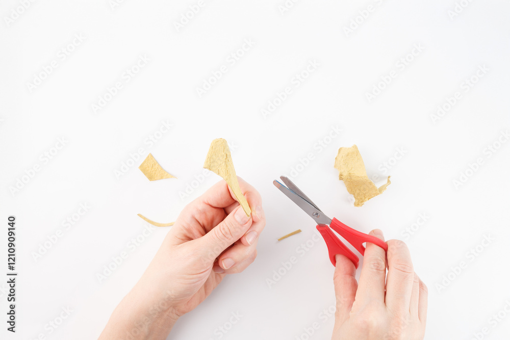 Crafting Process Of Making A Paper Craft From Egg Cartons Step By Step