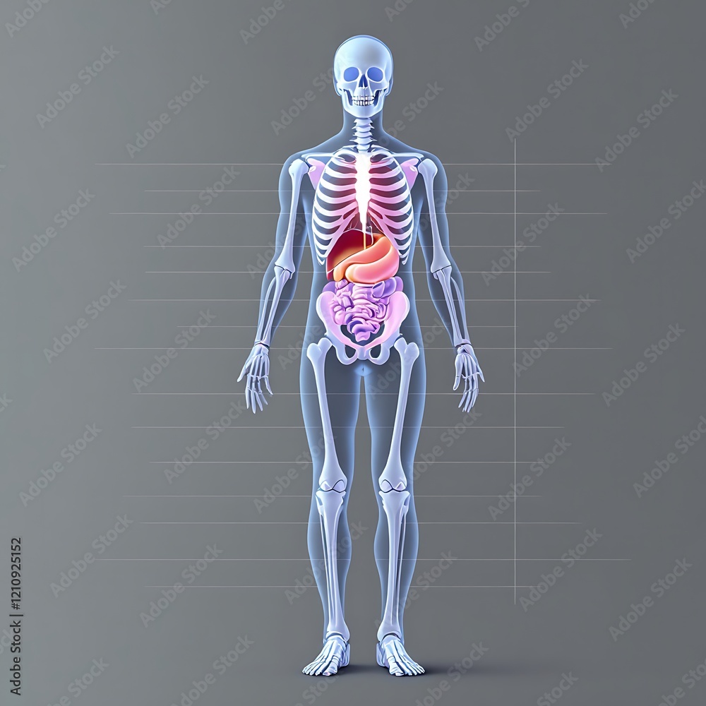 Human Anatomy: Skeletal System and Internal Organs Visualization Stock ...