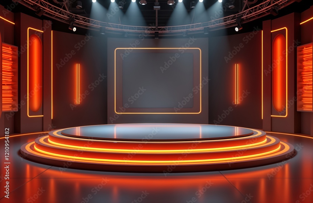 Empty circular platform with LED lights serves as futuristic TV game ...