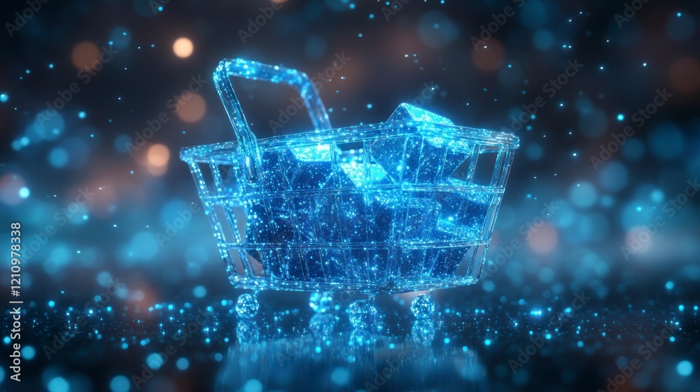 Digital ecommerce shopping basket animation abstract background 3d ...