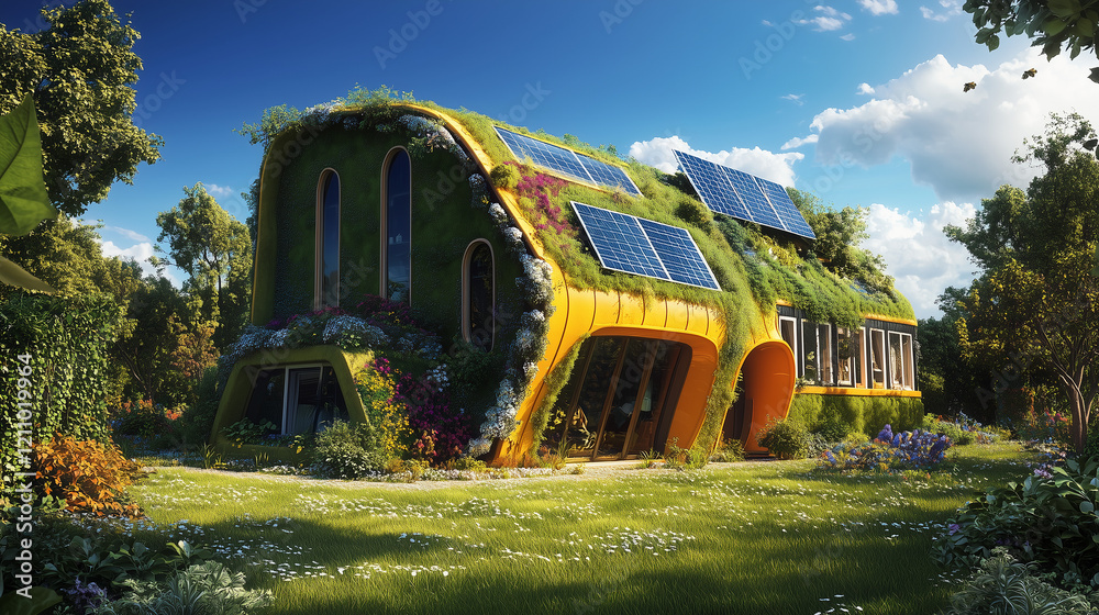Eco Friendly Modern House Green Roof Solar Panels Sustainable ...