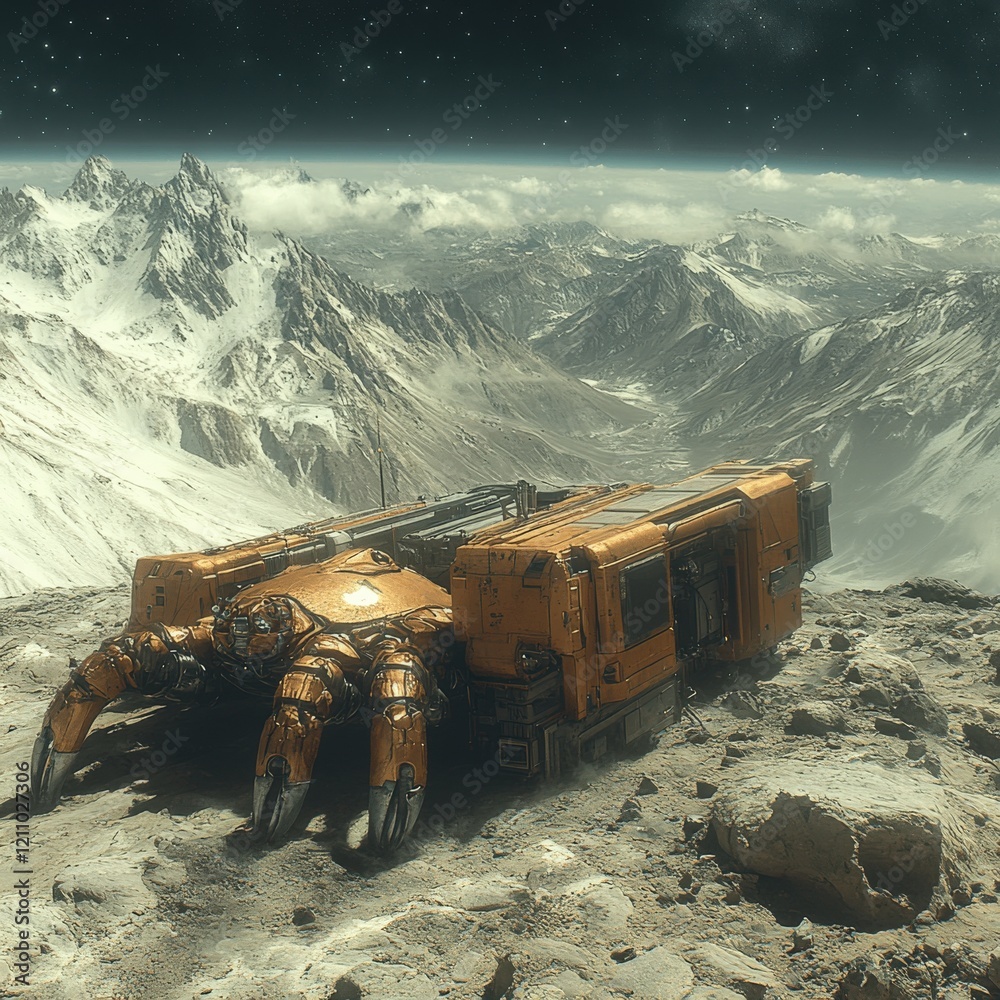 Epic Sci-Fi Landscape with Futuristic Rover on Alien Planetary Terrain ...