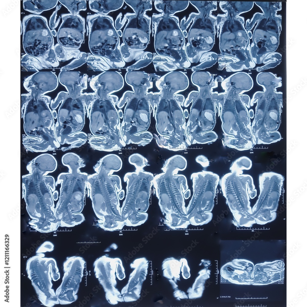 Conjoined twin girls MRI imaging. Conjoined buttock twins. Sacrum is ...