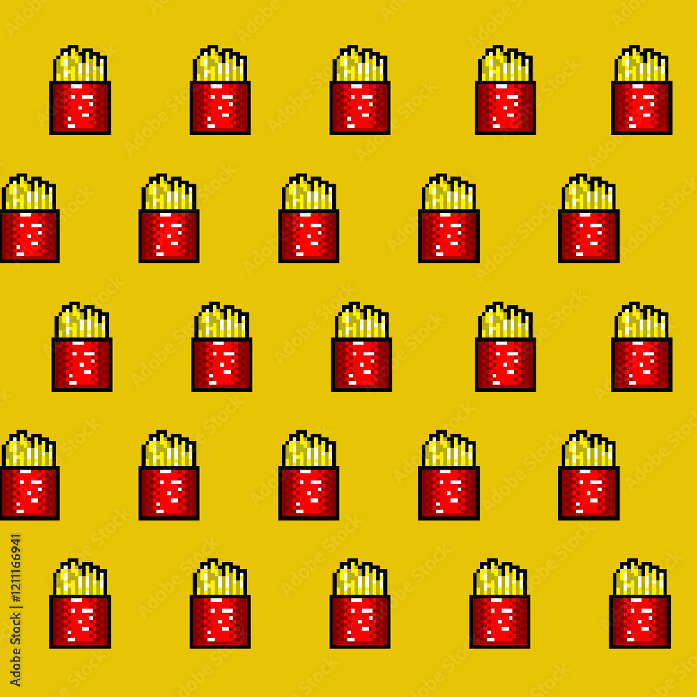 fries pixel art pattern with yellow pastel color background ...