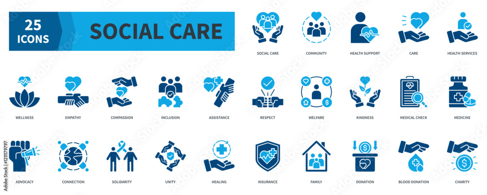 Social Care Icon Collection Set. Containing social care, community ...