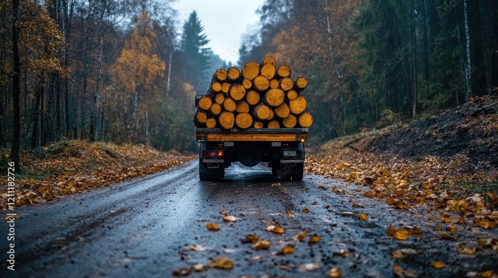 Truck transport: tree loading, wood delivery, firewood supply, cargo ...