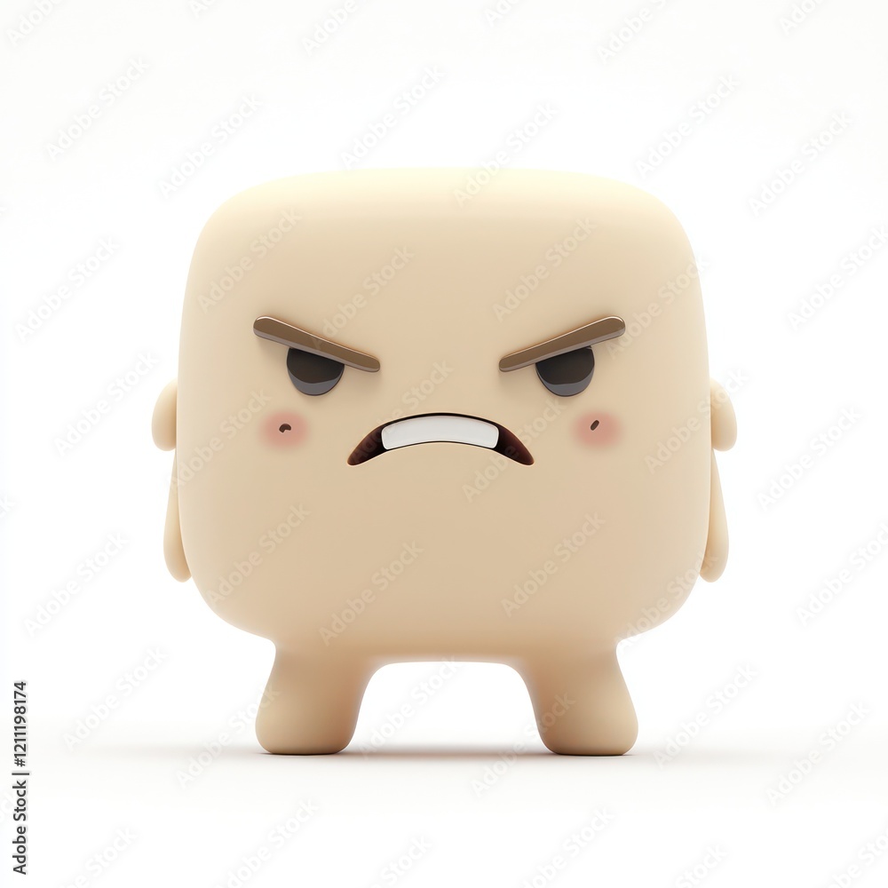 Cute angry cube character, kawaii style, beige color, minimalist design ...