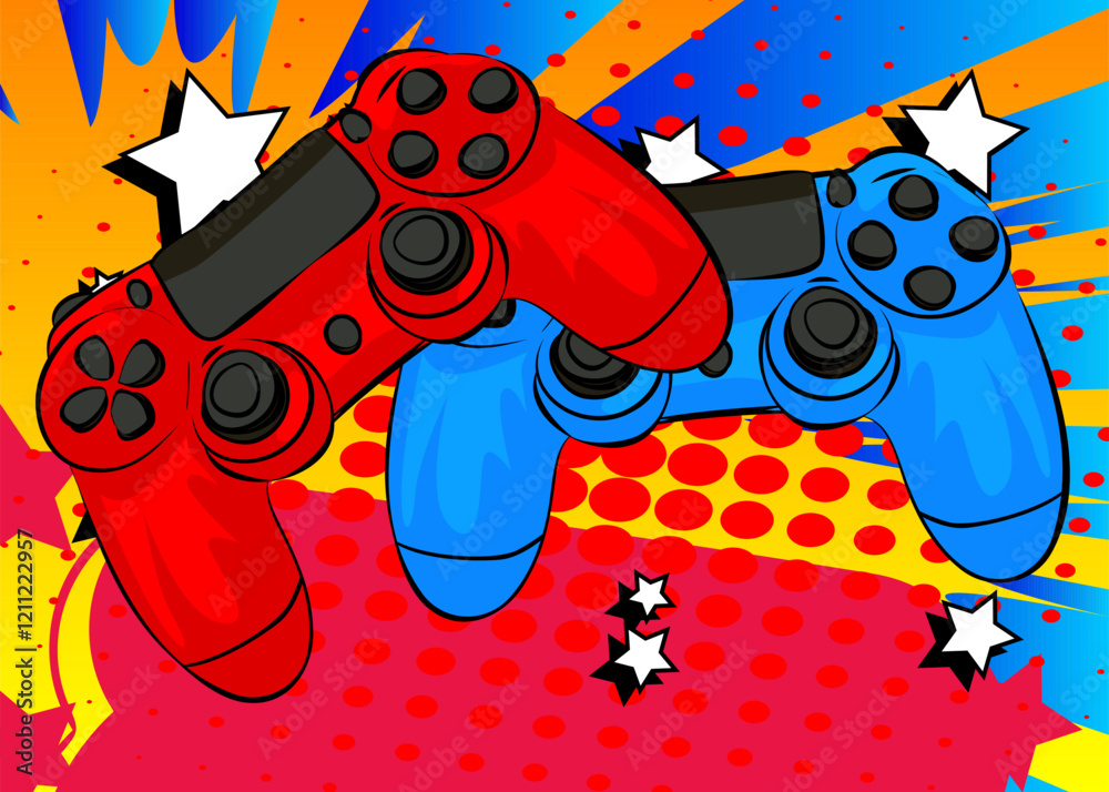 Cartoon Gaming controller, comic book Joystick. Retro vector comics pop art design. Stock Vector ...