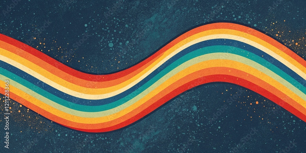 70s Retro Rainbow Wave Banner: Peach, Orange, Blue Gradient, Vintage ...