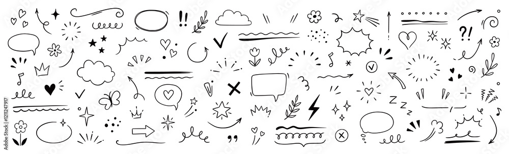 Stock-Vektorgrafik „Cute line sketch star, arrow, heart decoration ... Stock-Vektorgrafik „Cute line sketch star, arrow, heart decoration ...