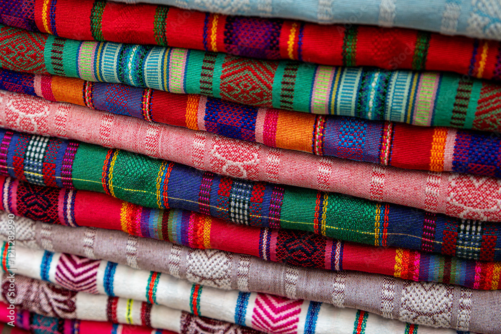Telas de colores tipicas de Guatemala en el mercado Stock Photo | Adobe ...