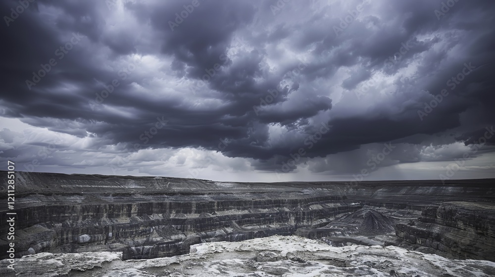 Massive meteor crater surrounded by cracked barren terrain under ...