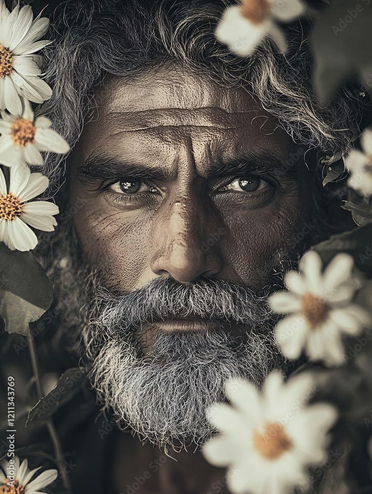 Portrait forgotten Mediterranean fisherman middle-aged man vibrant ...