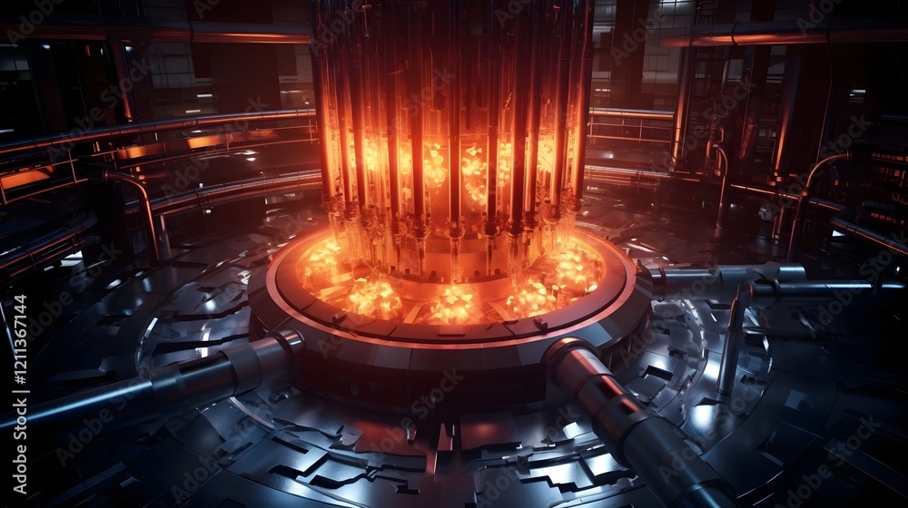 Glowing fuel rod inside a water cooled nuclear reactor generating ...