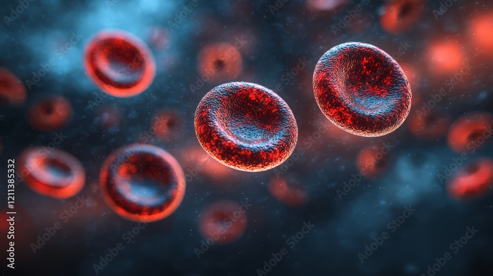 Magnified view of red blood cells highlighting their unique structure ...