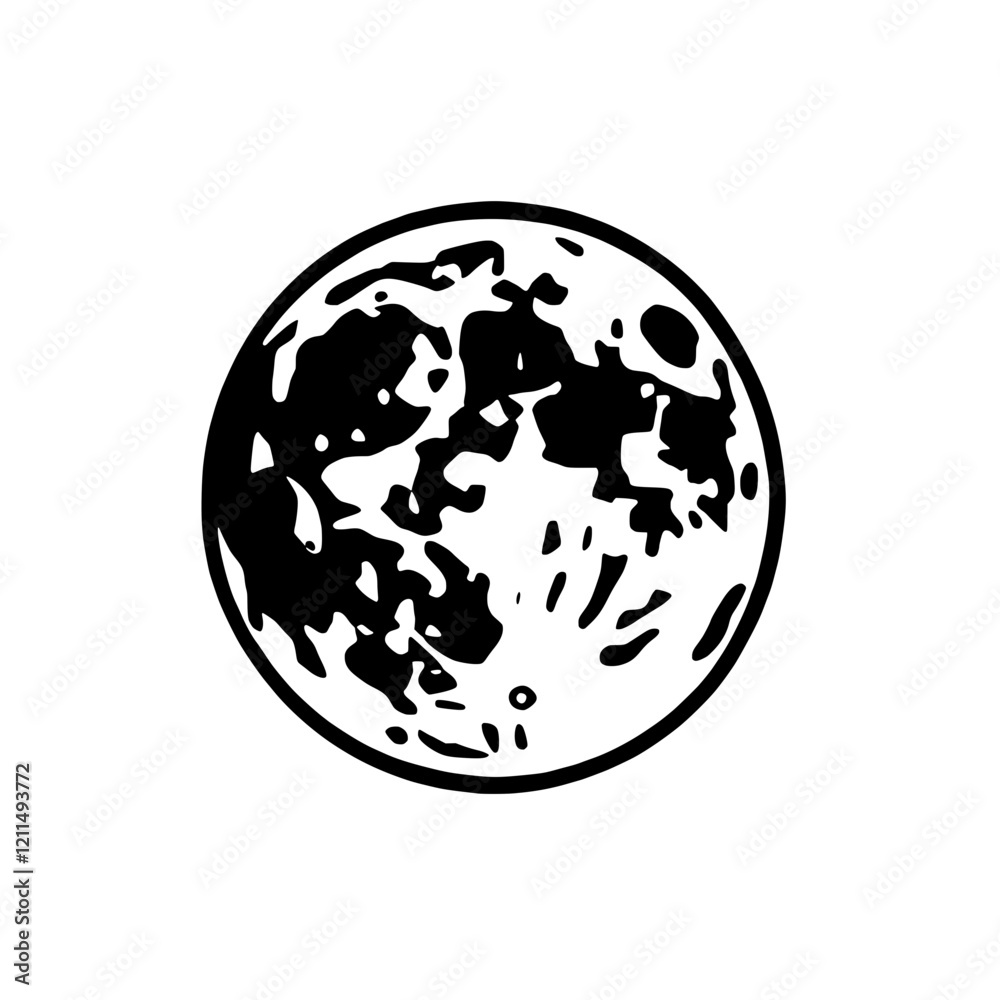 Lunar Eclipse Illustration: A stylized black and white illustration of ...