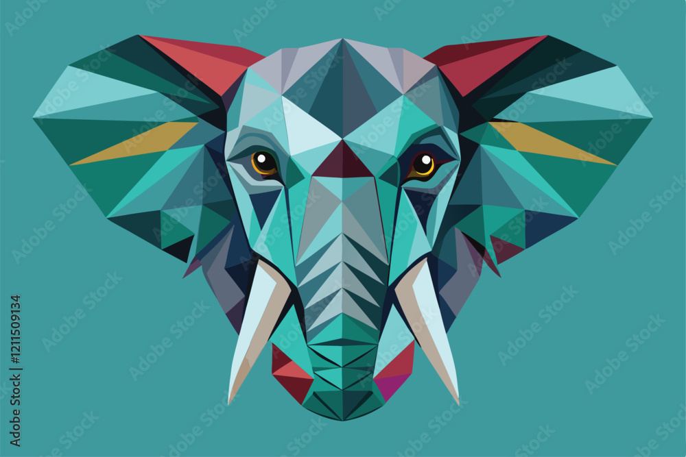 Stylized polygonal elephant head showcases a unique blend of colors and ...