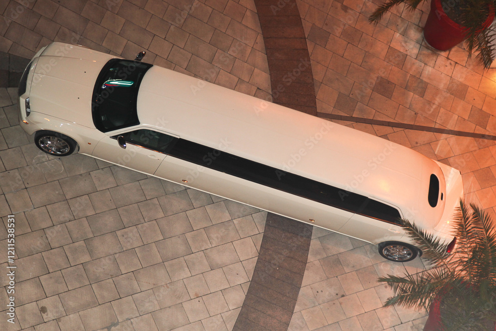 Chrysler 300C big white limousine in top view roof cream stretched car ...