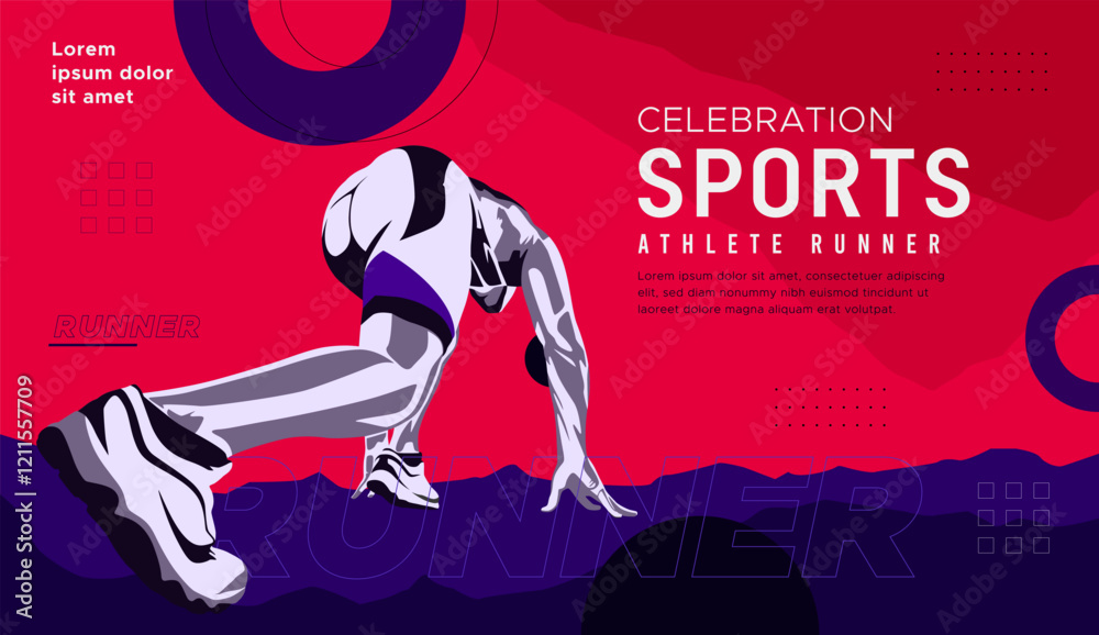 illustration of the silhouette of a sprint athlete. runner athlete with ...