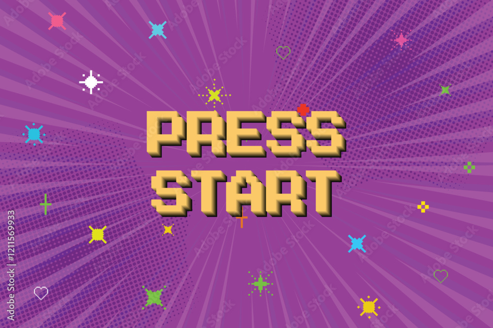 PRESS START on purple background. pixel art. 8 bit game. retro game ...