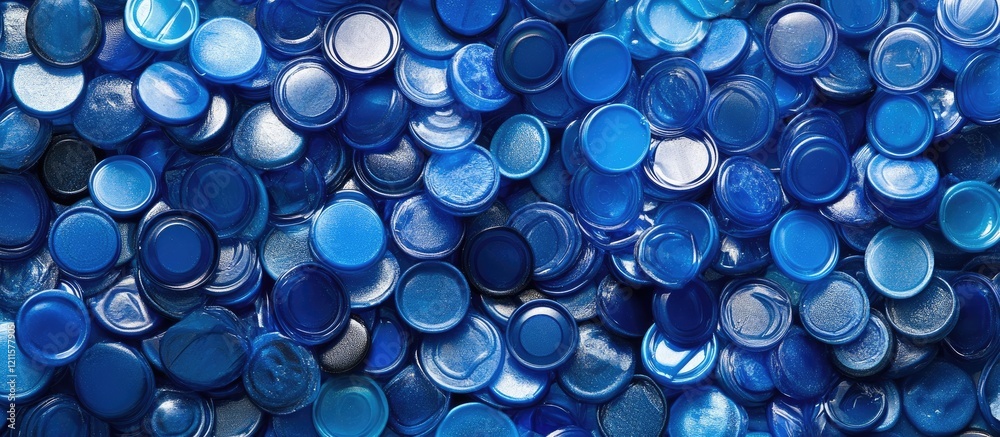 Blue plastic bottle caps densely packed together highlighting the ...