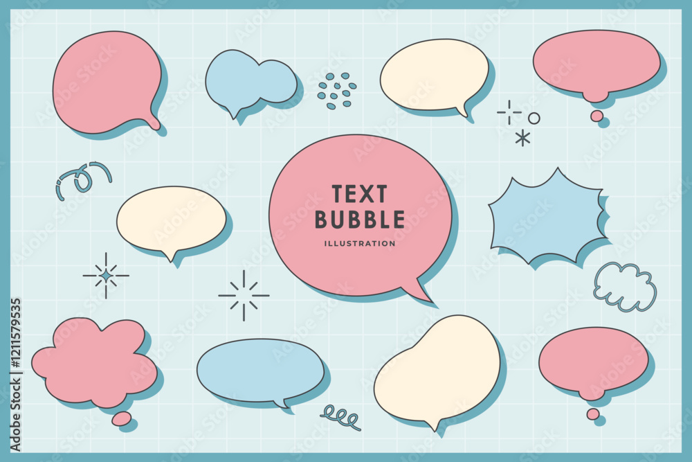 Cute speech bubble doodle isolated pastel with frame elements ...