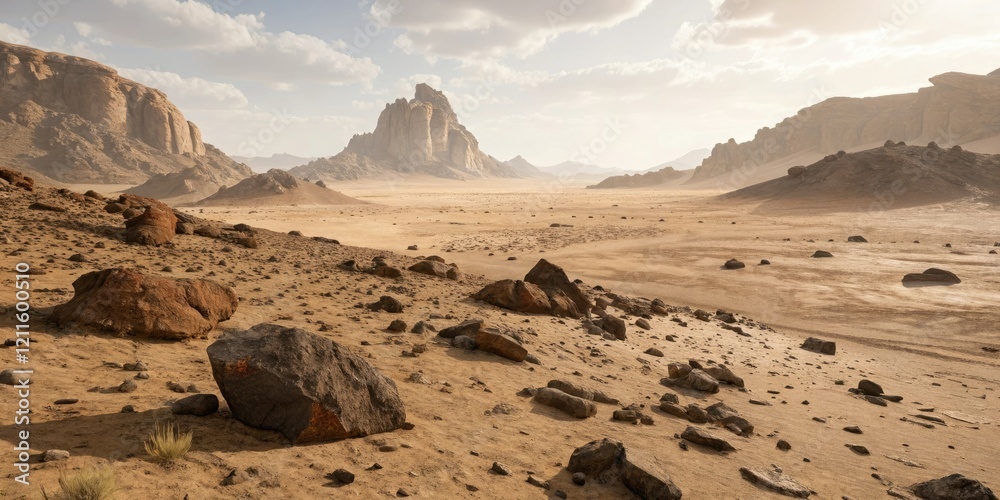 Desert terrain with scattered rock particles and dust texture ...