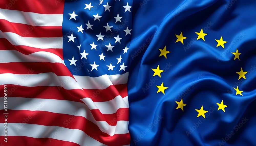 usa and european union flags merging at center symbolizing ...