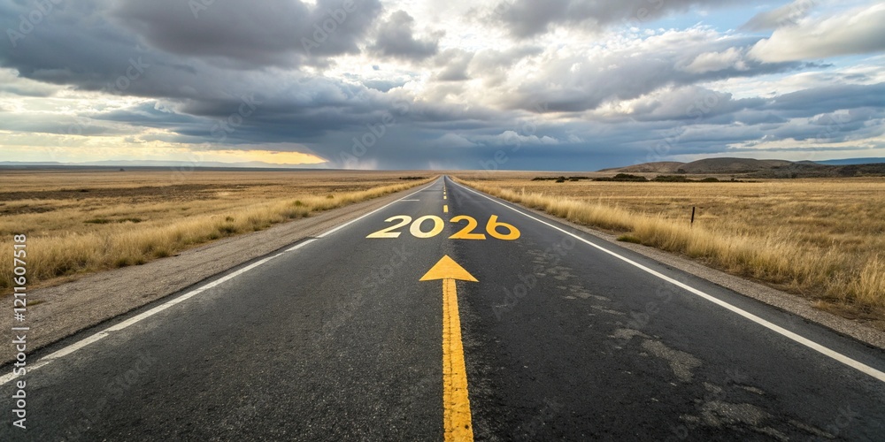 new year 2026 concept with yellow direction arrow on highway Stock ...