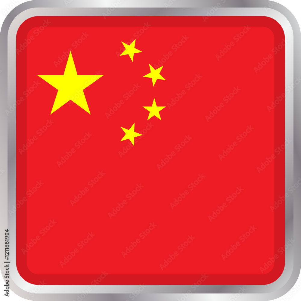 Chinese flag icon of a rectangular shape with rounded corners. Vector ...