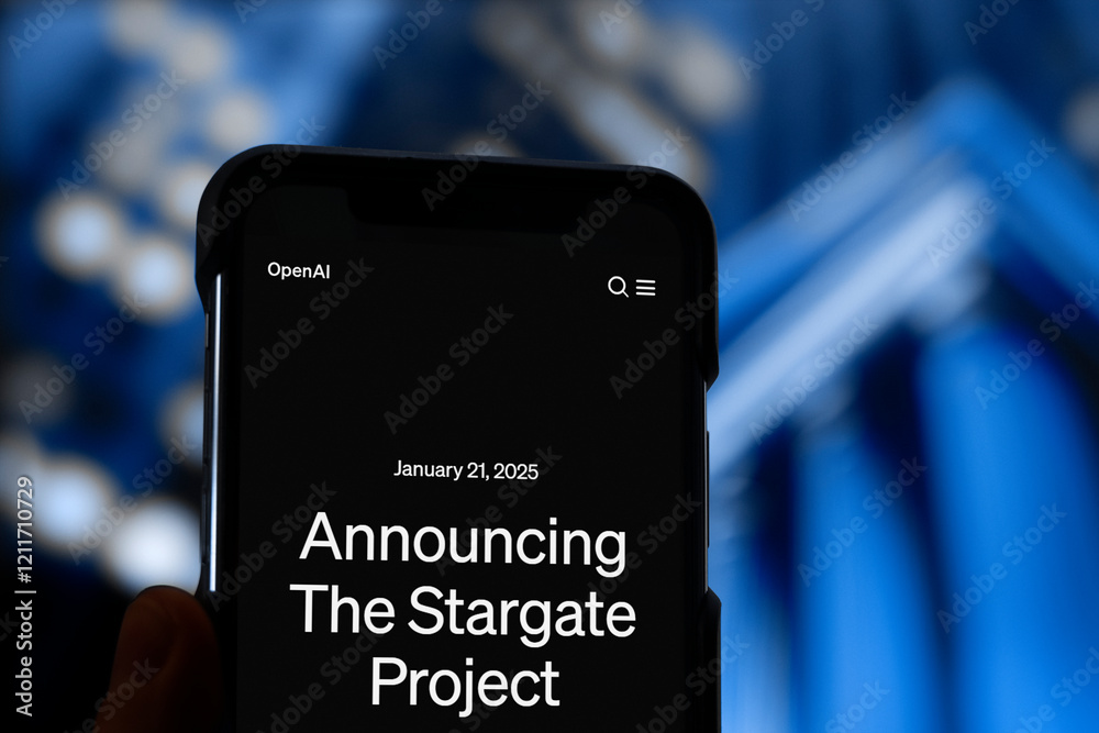 Guilherand-Granges, France - January 22, 2025. The Stargate Project by OpenAI explores advanced ...