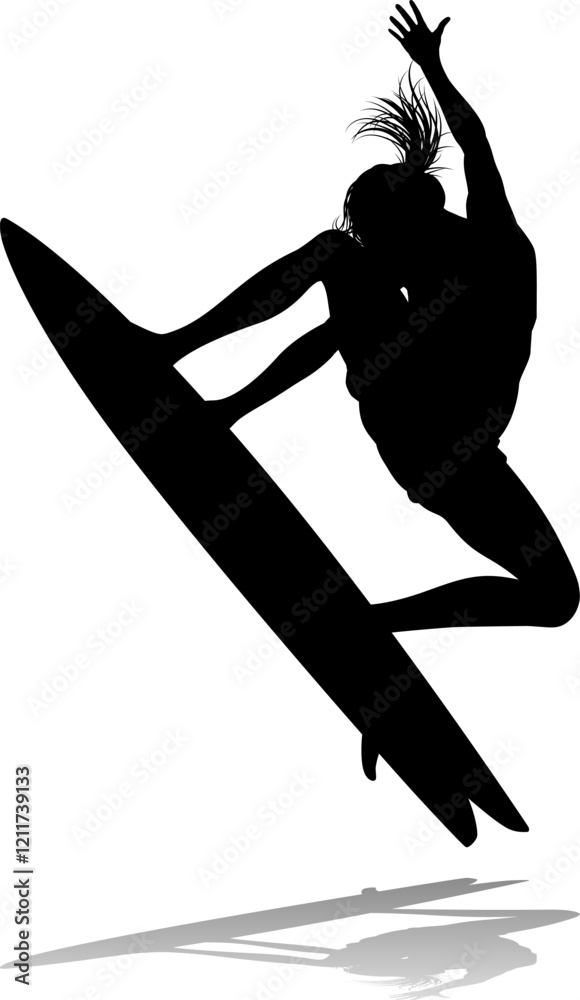 Surfer surfboard boarding female surfer surfing silhouette outline ...