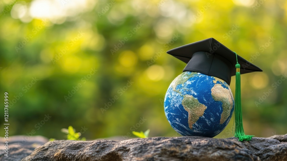 Graduation cap with Earth globe. Concept of global business study Stock ...