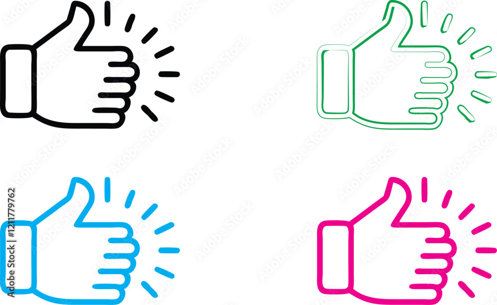 Minimalist thumbs up icons, flat design, circular outlines, social ...